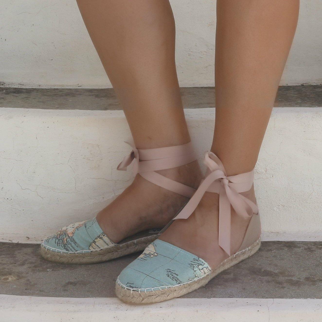 Espadrilles Sandals - Wold Map Print - Classic Sole – Maslinda Designs
